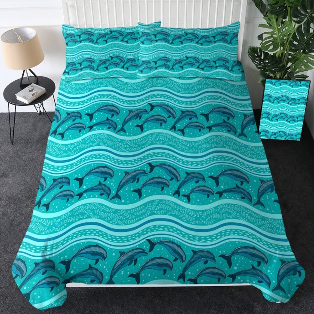 Aqua Dolphin Duvet Cover Bed Set Dolphin Quilt Cover Bedding - Etsy
