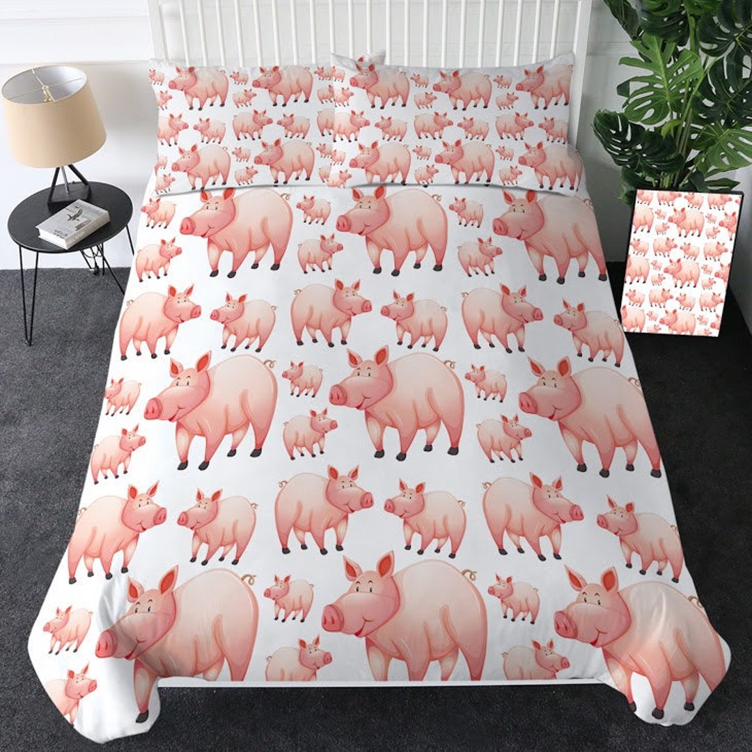 Pig Duvet Cover Bed Set Pink Pig Quilt Cover Bedding Set 3D Piglet ...