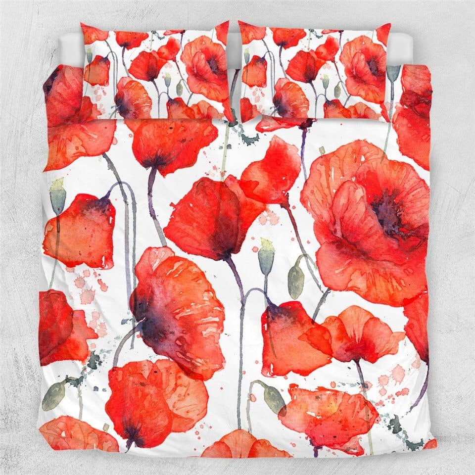 POPPY FLOWER Duvet Cover Red Poppy Watercolor Flower Quilt - Etsy