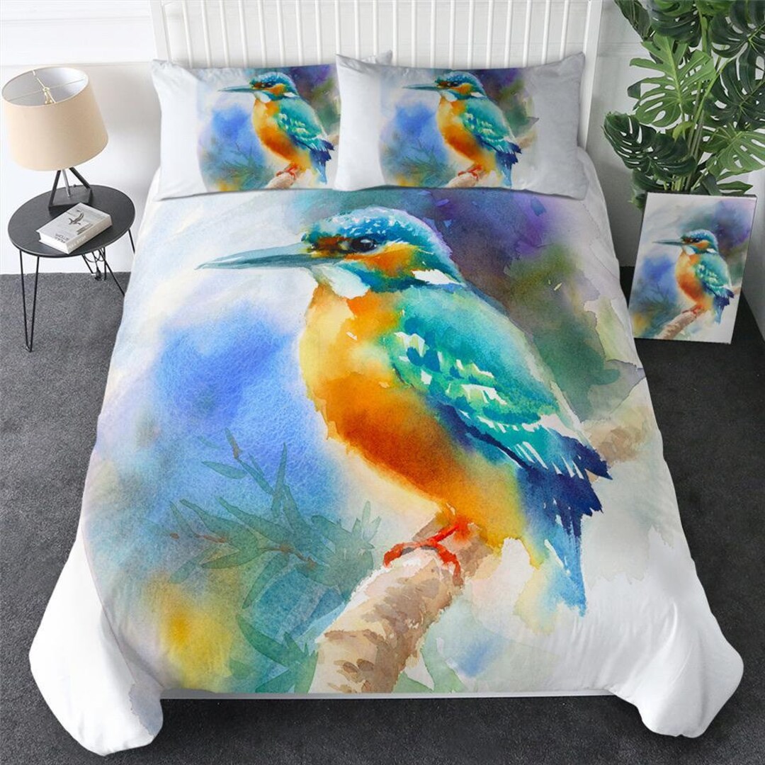 KINGFISHER Bird Duvet Cover Bird Quilt Cover Bird 3D Watercolor Bedding ...