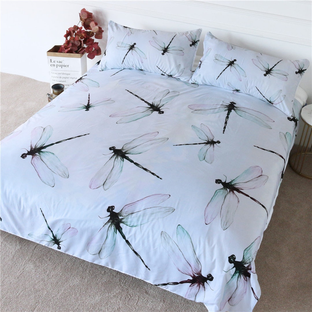 Dragonfly Quilt Cover Dragonflies Duvet Cover White Background Bedding ...