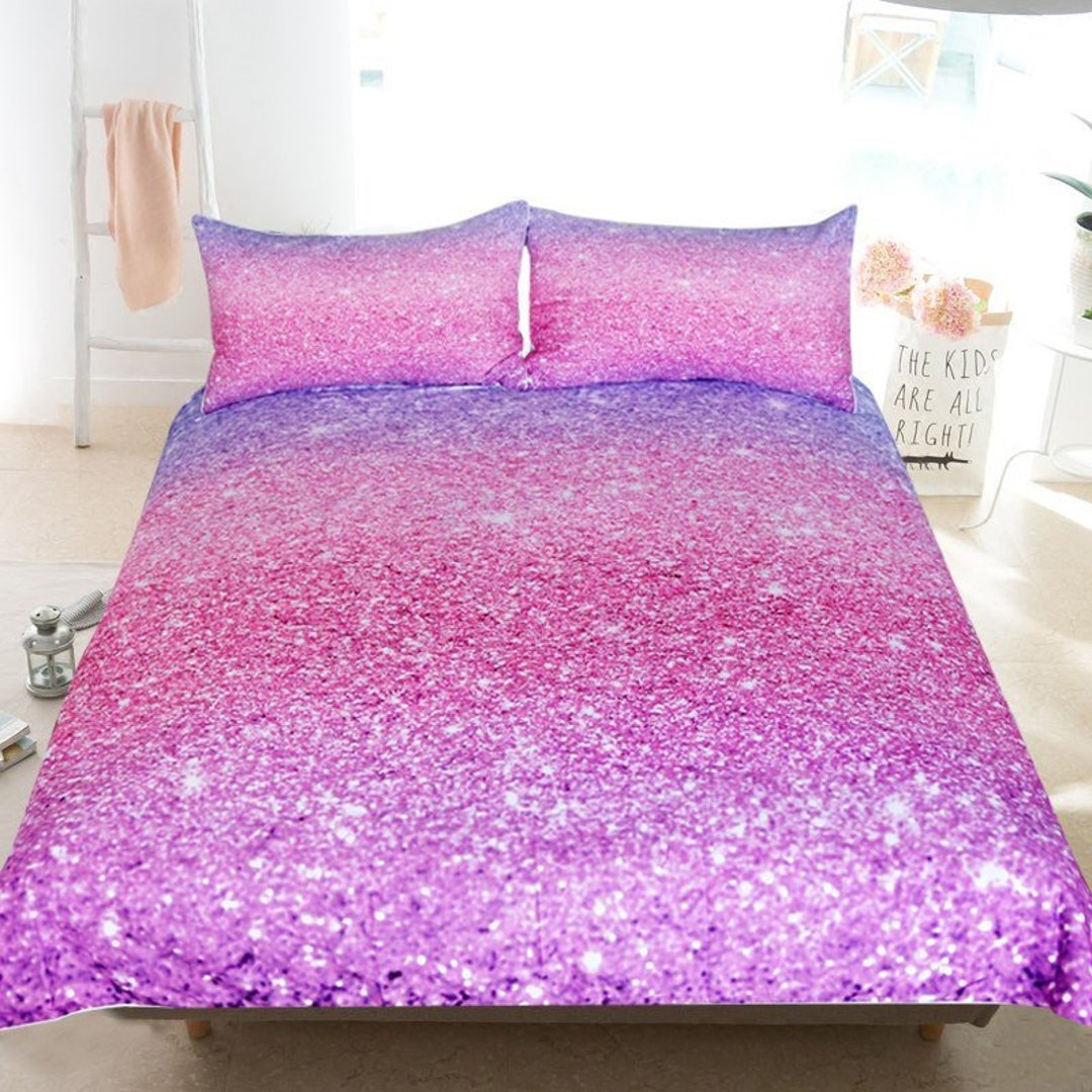 Mermaid Glitter Pink Violet Duvet Cover Bedding Pink Purple Glitter ...
