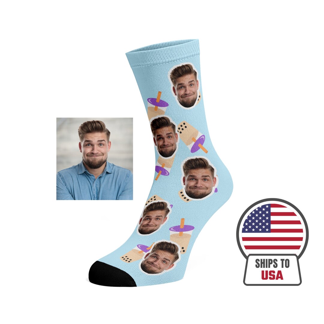 Custom Face Boba Socks - Custom Photo Socks, Custom Socks, Personalize ...