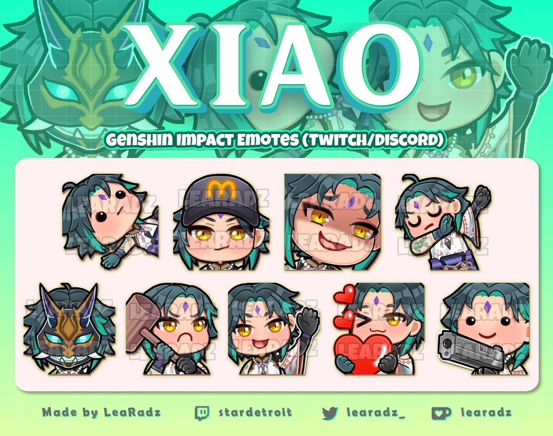 Xiao Genshin Impact Emotes x9 Emotes prédéfinis Emotes Twitch/Discord ...
