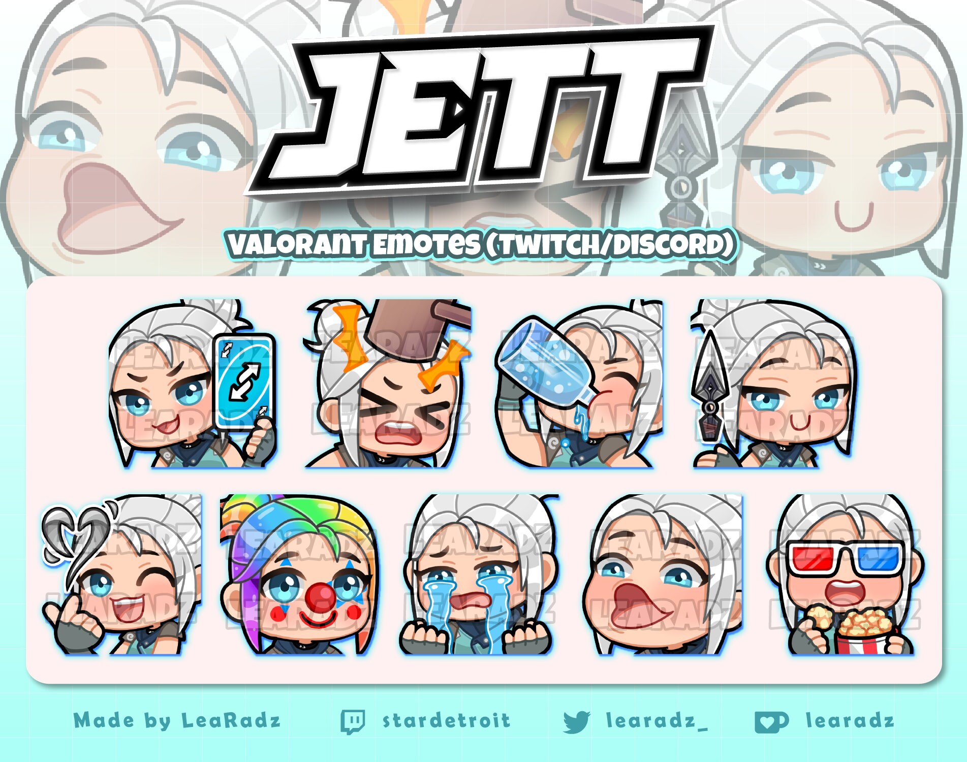 Jett Valorant Agent Emotes X9 Premade Emotes Twitch/discord/youtube ...