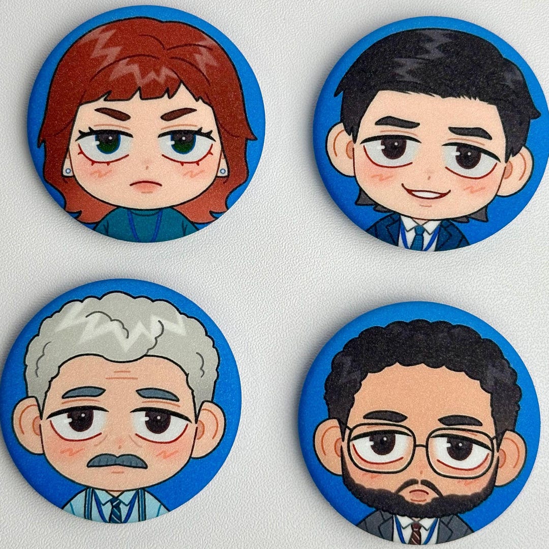 Severance Glitter Button Badges Pin | Mark S, Helly R, Dylan G, Irving ...
