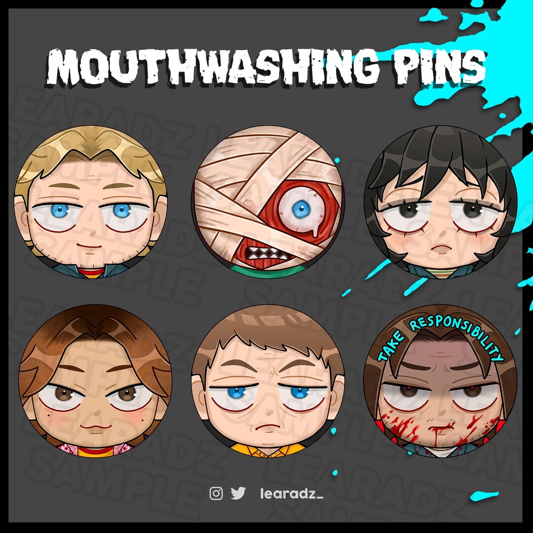 Mouthwashing Glitter Button Badges Pin | Curly, Anya, Daisuke, Swansea ...