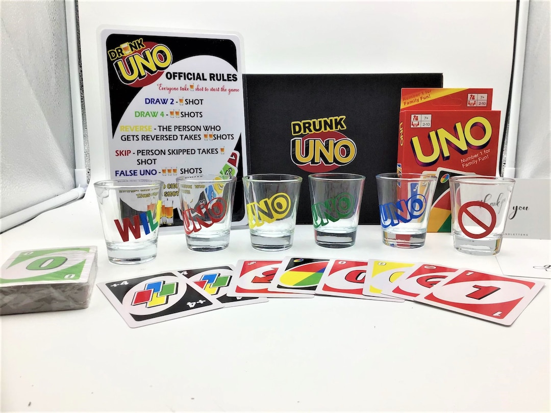 Drunk UNO Game Set - 6 Shot Glasses, Birthday Gift for Her, Birthday ...