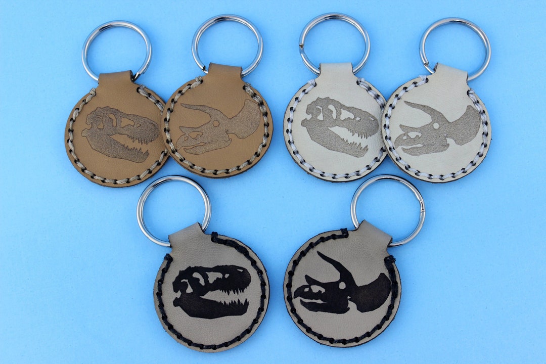 T. Rex or Triceratops Dinosaur Skull Leather Key Fob - Etsy