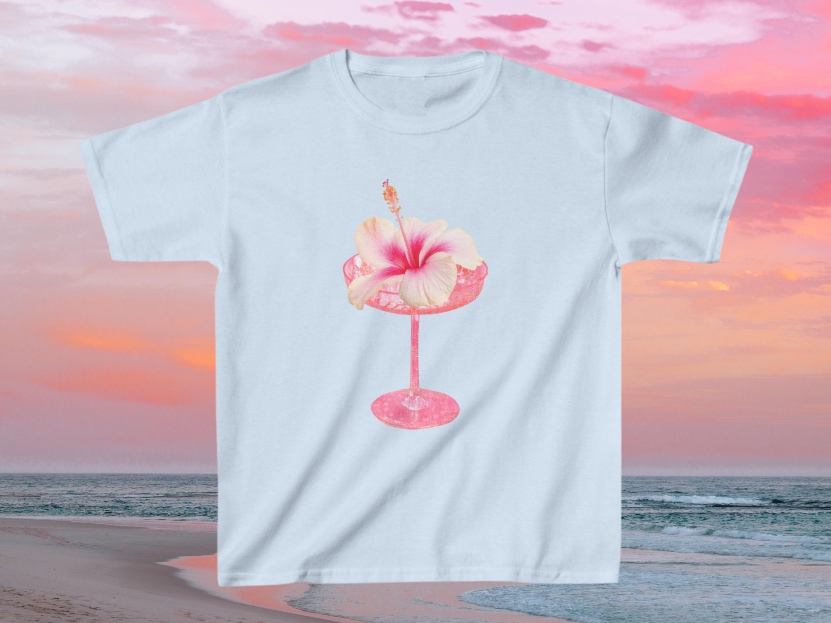 Hibiscus Flower Cocktail Graphic Baby Tee Coconut Girl Trendy Summer ...