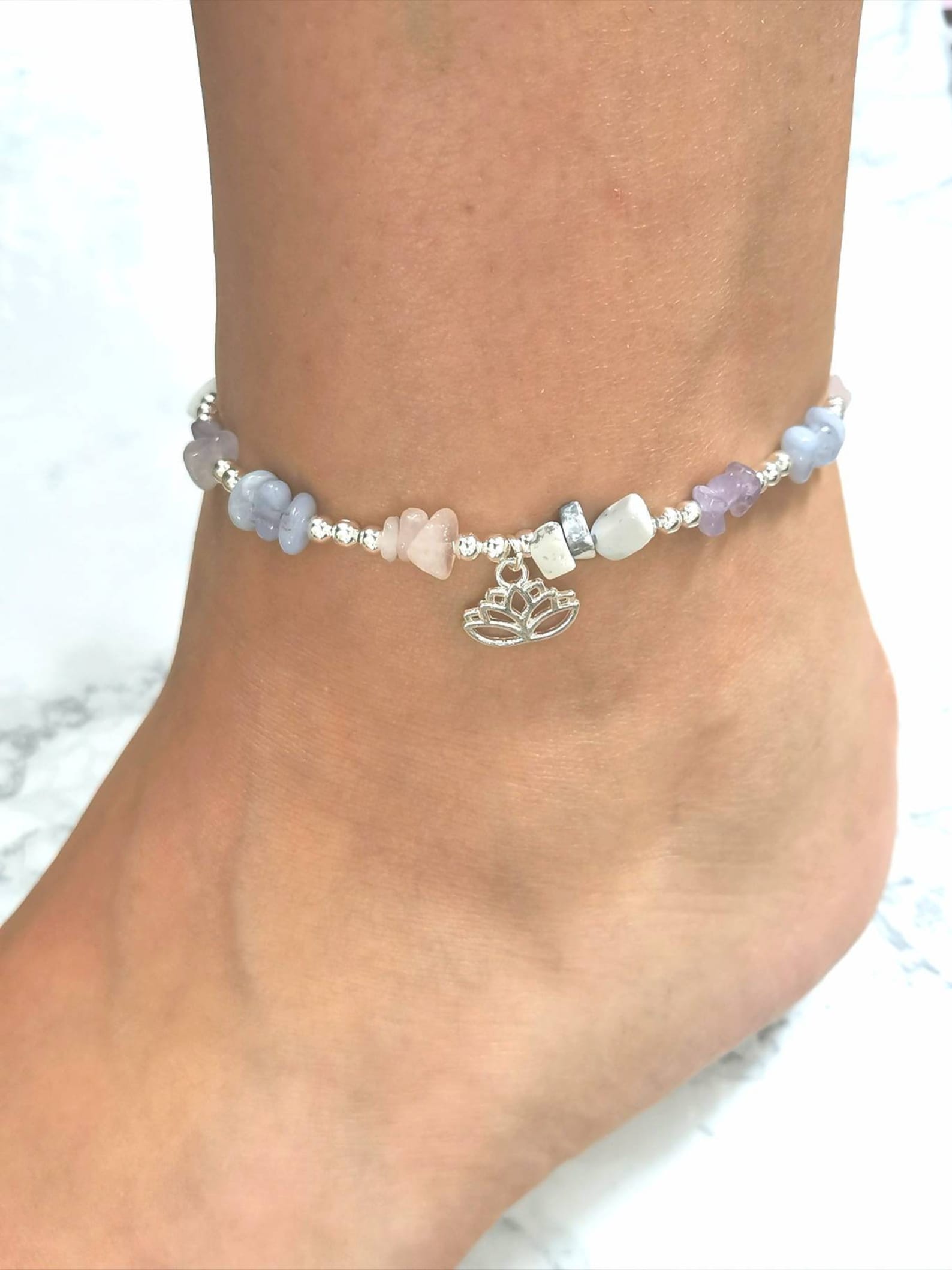 Healing Crystal Anklet Amethyst Rose Quartz Howlite and - Etsy Ireland