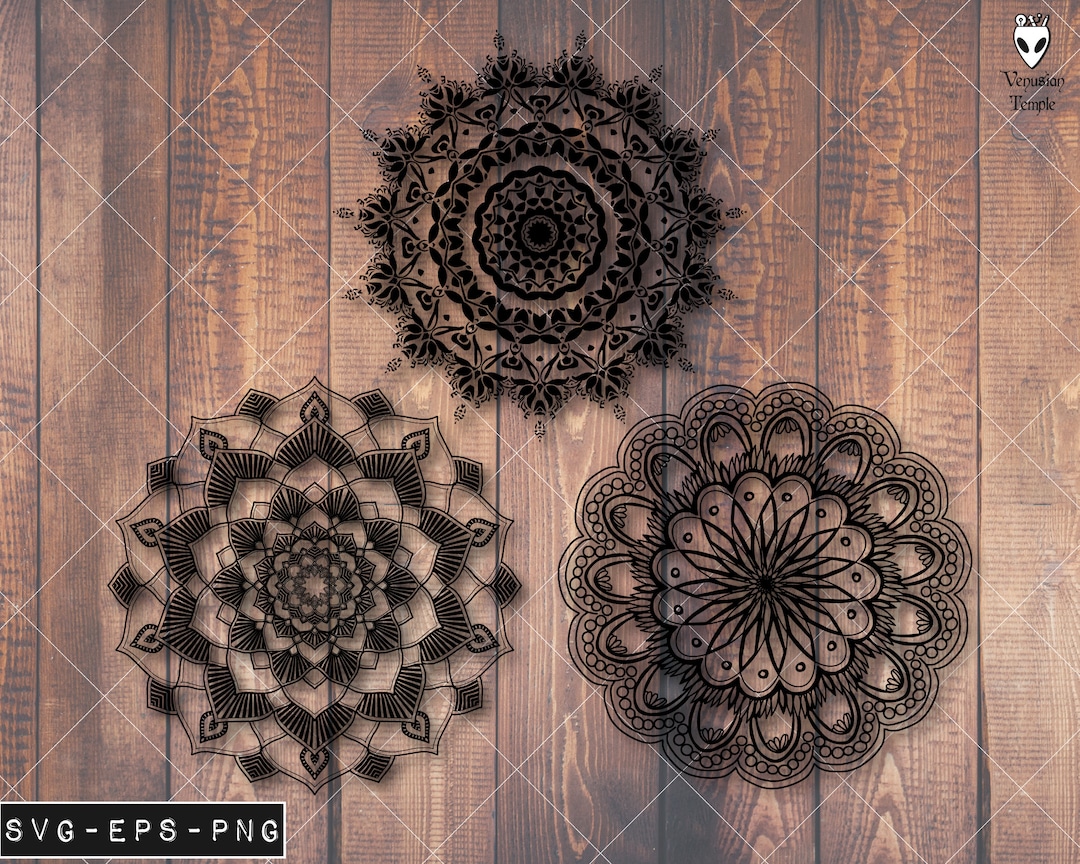 Mandala SVG Set of 3, Mandala SVG Bundle, Mandala Print, Zentangle ...