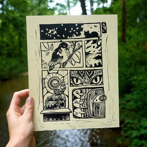 Tabby Tales - Cat Vignette, Art Nouveau Inspired Linocut Art of Cats ...