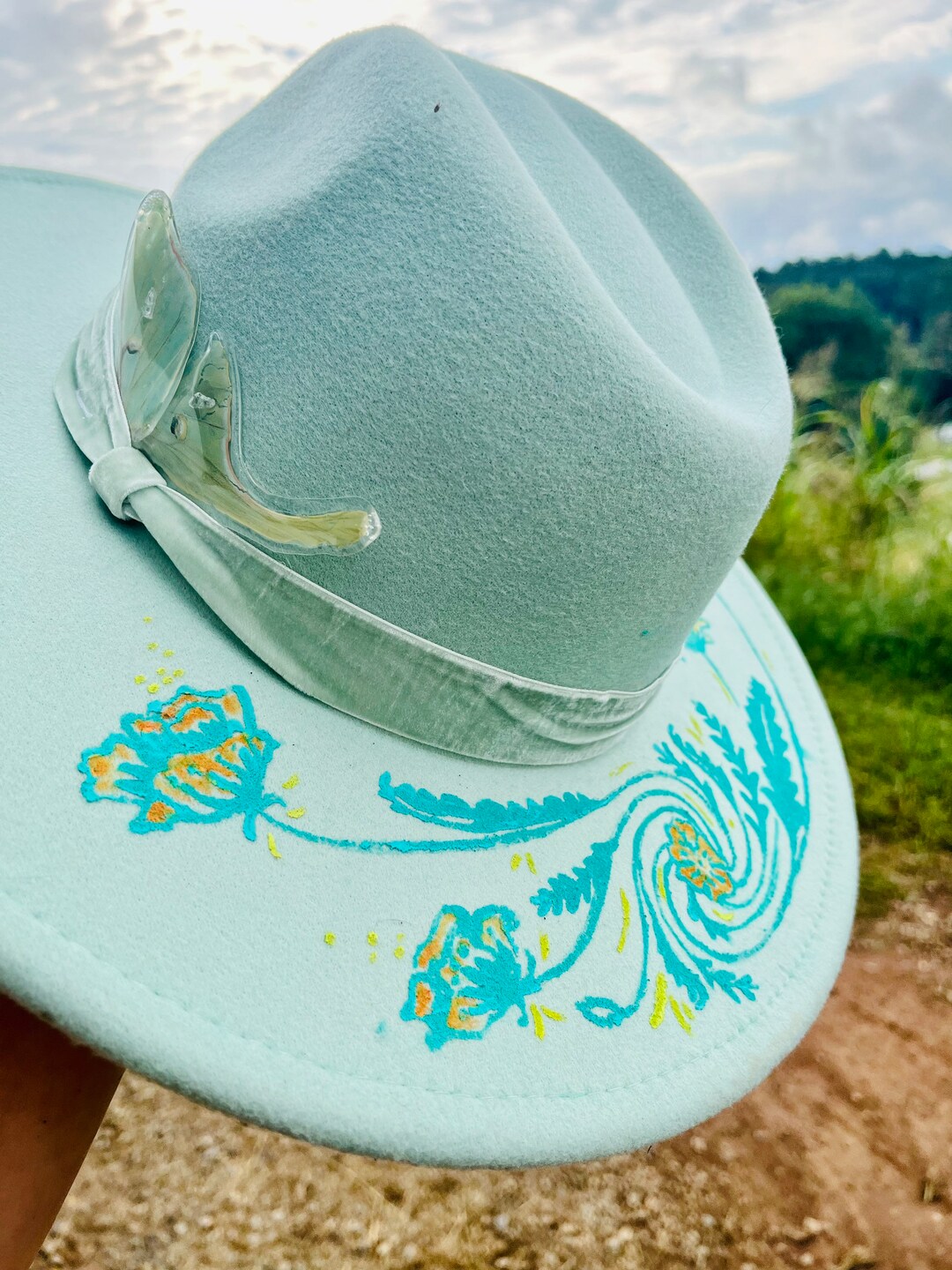 Hand Painted Luna Moth Hat One of A Kind Upcycled Fashio - Etsy