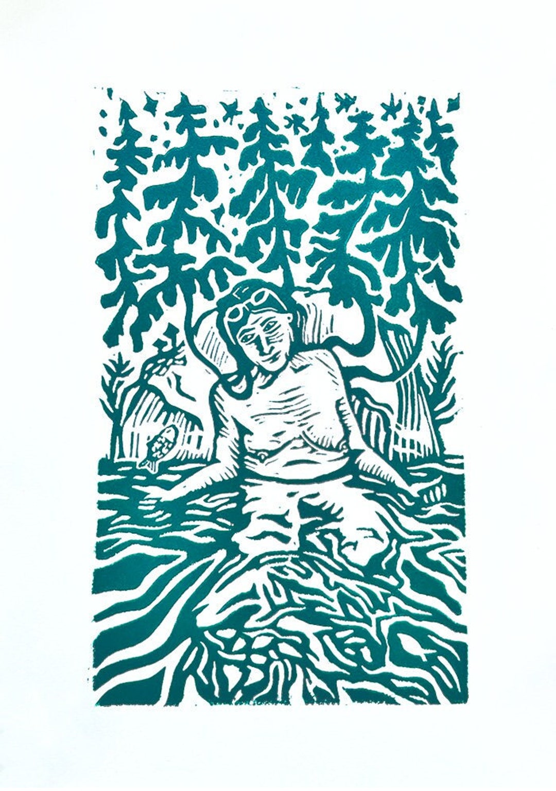 Lady of Cedar Lake Original Linocut Female Figure Nature - Etsy