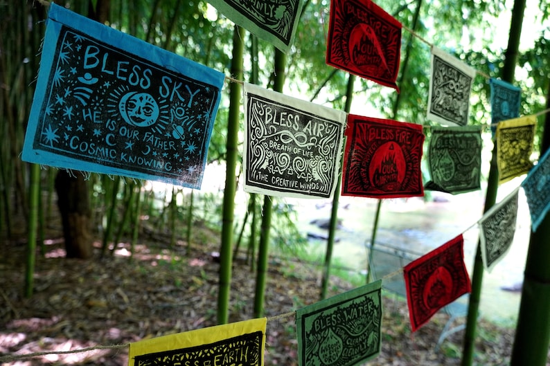 Handmade Linocut Prayer Flags: Tibetan Inspired Altar Decor - Etsy