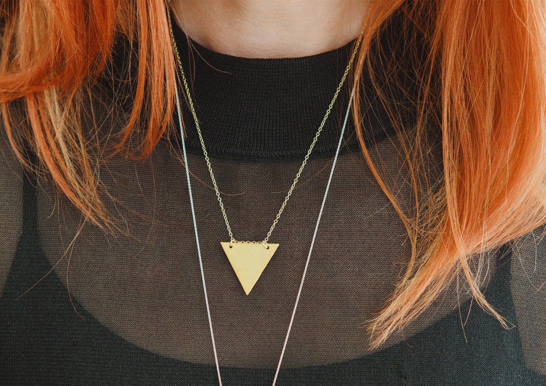 Triangle Geometric Necklace, Triangle Pendant, Gold Triangle Necklace ...