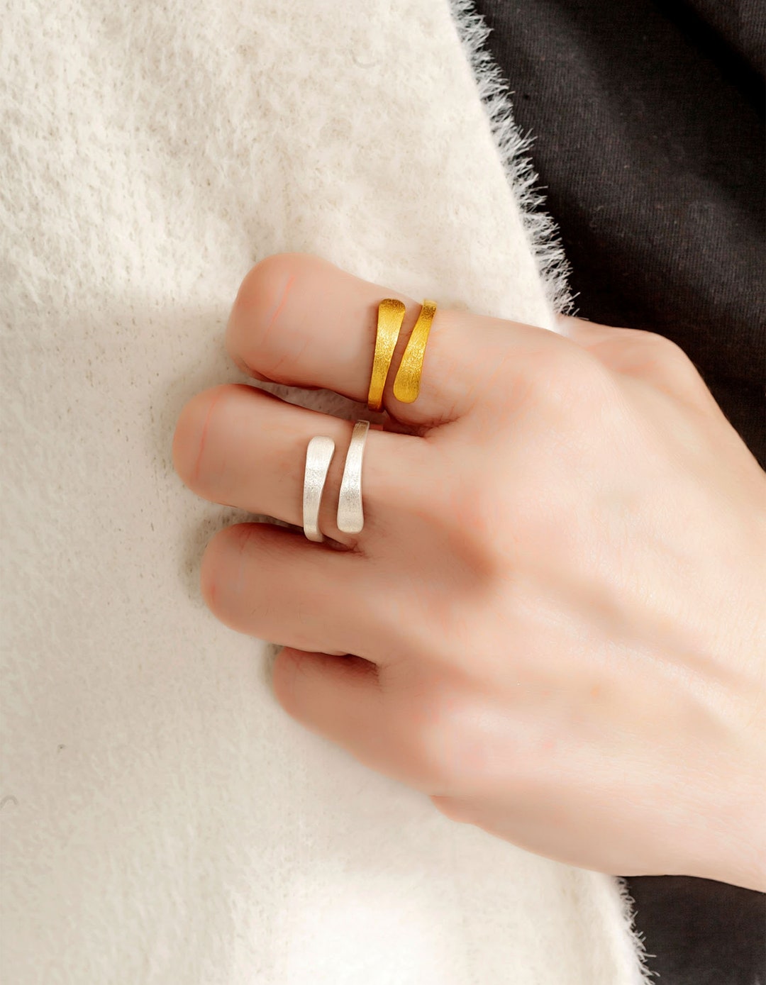 Double Wrap Ring Sterling Silver, Thumb Rings for Women, Adjustable ...