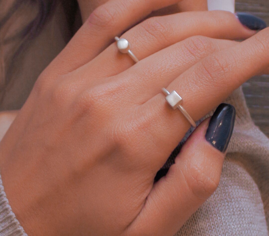 Thin Cube Ring Sterling Silver, Cube Ring, Geometric, Minimalist ...