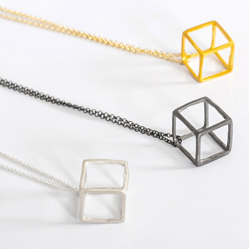 Silver Cube Necklace - Etsy