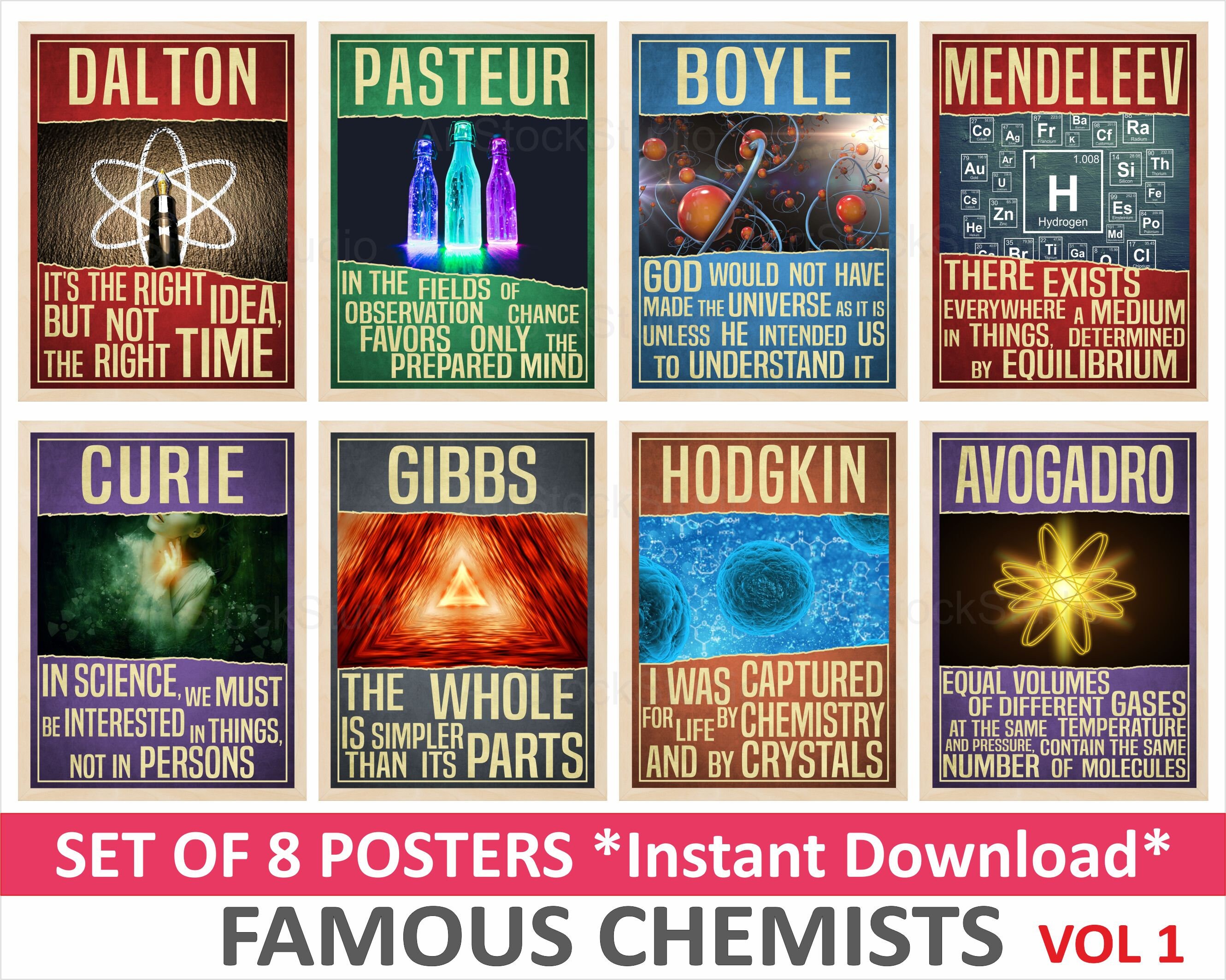 Chemistry Decor | Famous Chemists Printable Posters | Inspiration Quote ...