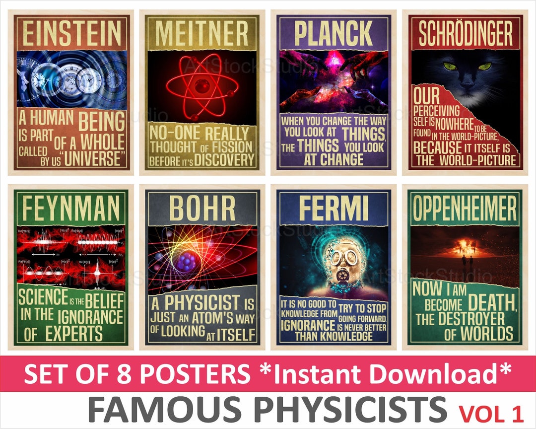 Famous Scientists Posters | Physics Science Art SET of 8 | Teacher Gift ...