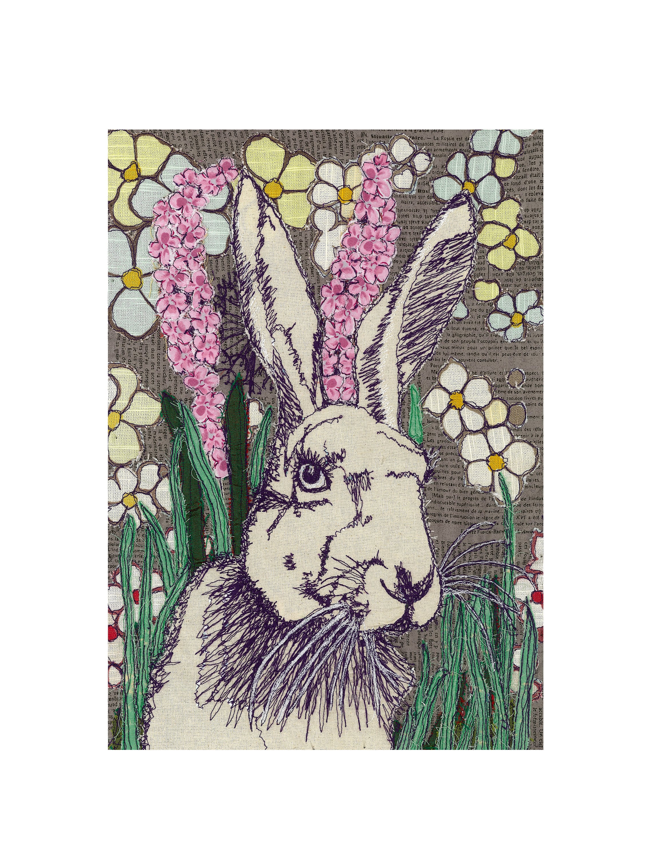 Hare Print Picture. Original Free Machine Embroidery Print - Etsy UK