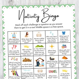 Nativity Bible Trivia Bingo Game, Printable for Kids, Christian ...