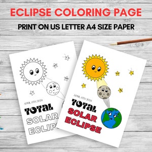 Solar Eclipse Party Activity Pack for Kids, Printable Eclipse Coloring ...