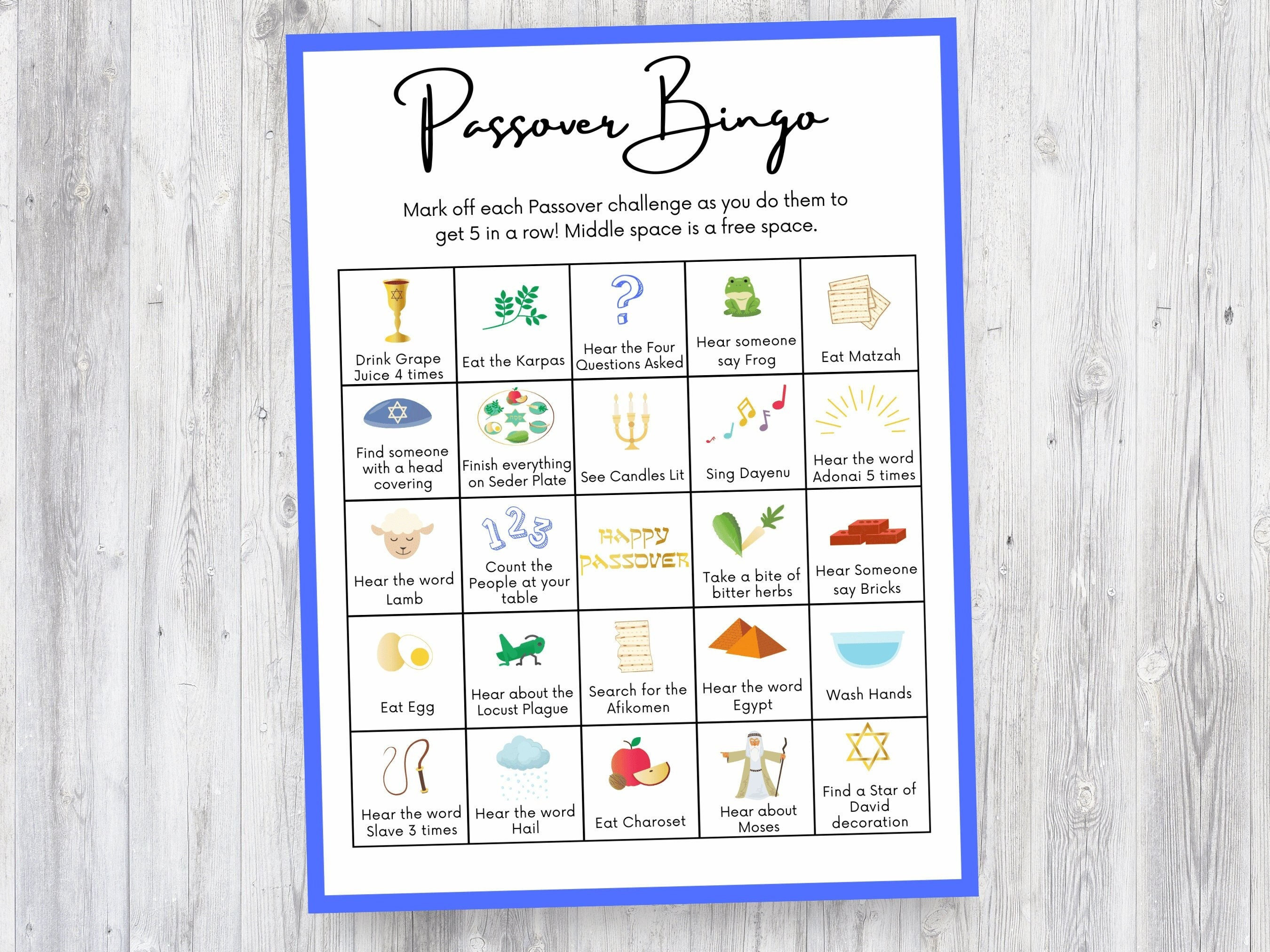 Passover Bingo Printable for Kids, Jewish Worksheets for Passover Seder ...