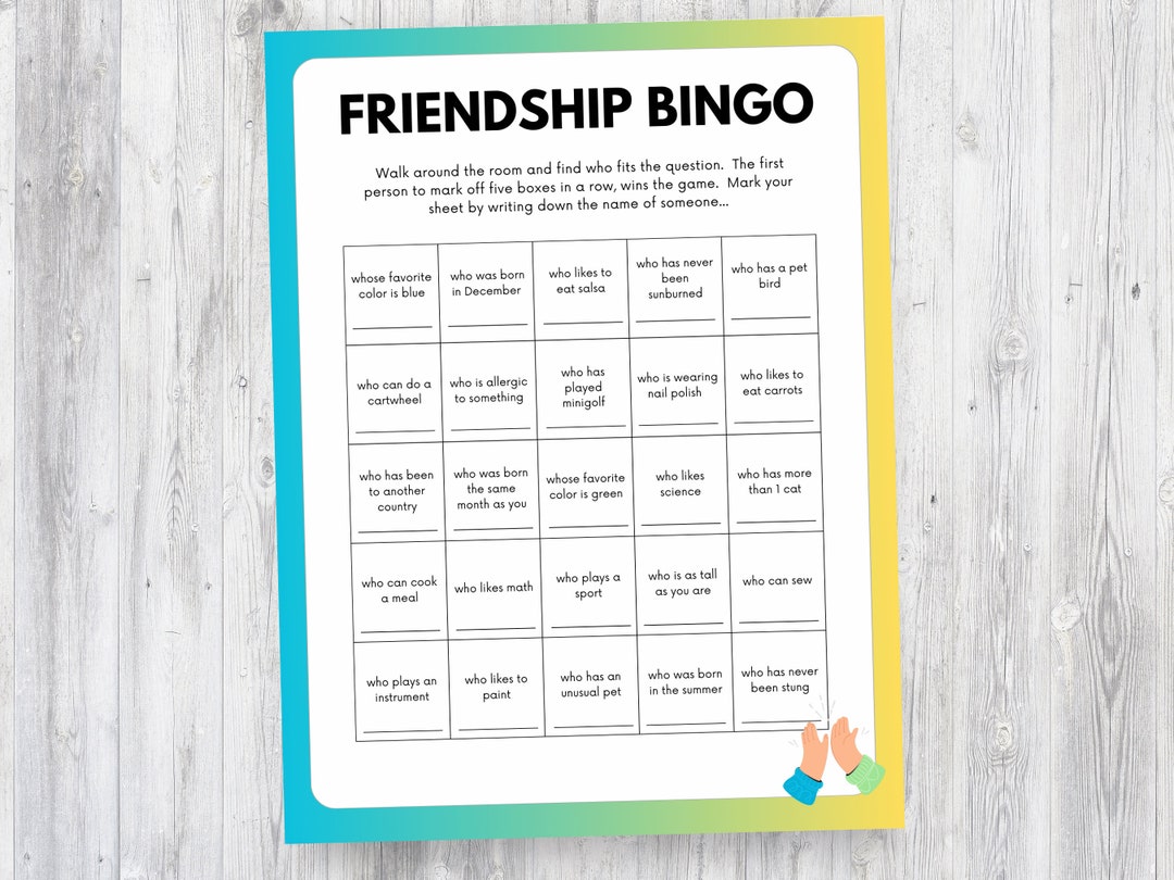 Friendship Bingo Printable Worksheet for Homeschooler, Get to Know You ...