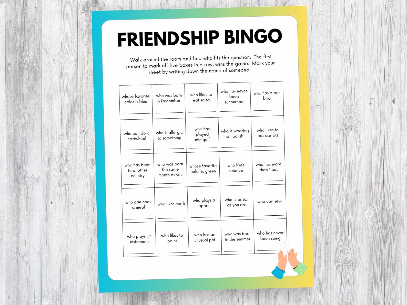 Friendship Bingo Printable Worksheet for Kids, Get to Know You Team ...