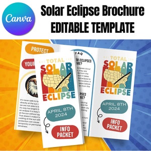 Editable Solar Eclipse Trifold Brochure, Canva Editable Template for Printable Eclipse Party ...