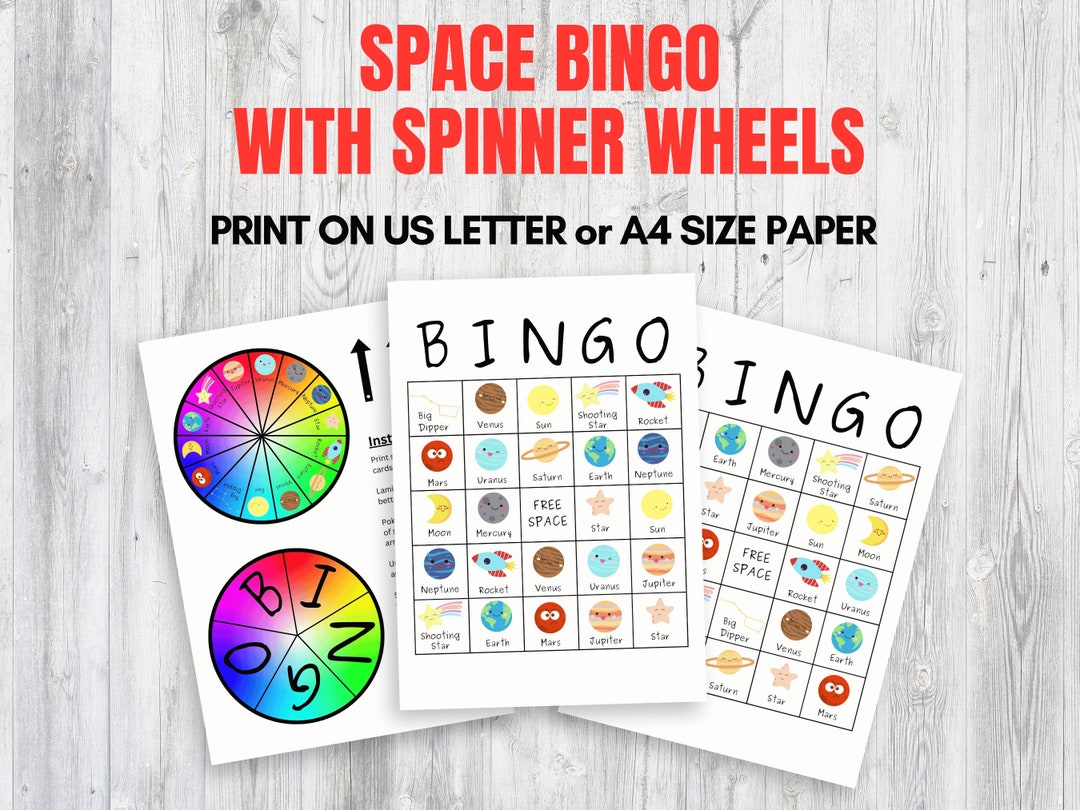 Outer Space Bingo Printable for Kids, US Letter or A4 Size Space ...