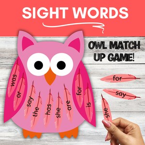 Sight Words Game Owl Match up Printable for Kids, Worksheet & Activity ...