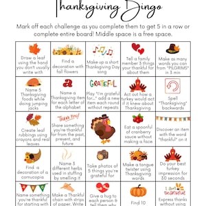 Thanksgiving Bingo Challenge Printable Fun Kids Game & Gratitude ...