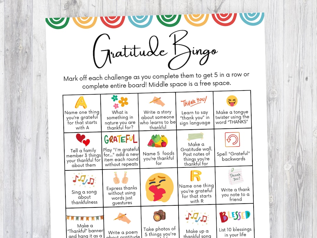 Gratitude Bingo Challenge Fun Kids Game & Printable Worksheets for ...