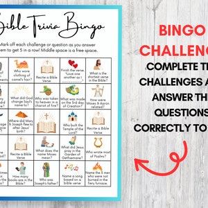 Bible Trivia Bingo Printable for Kids, Christian Worksheets for Sunday ...