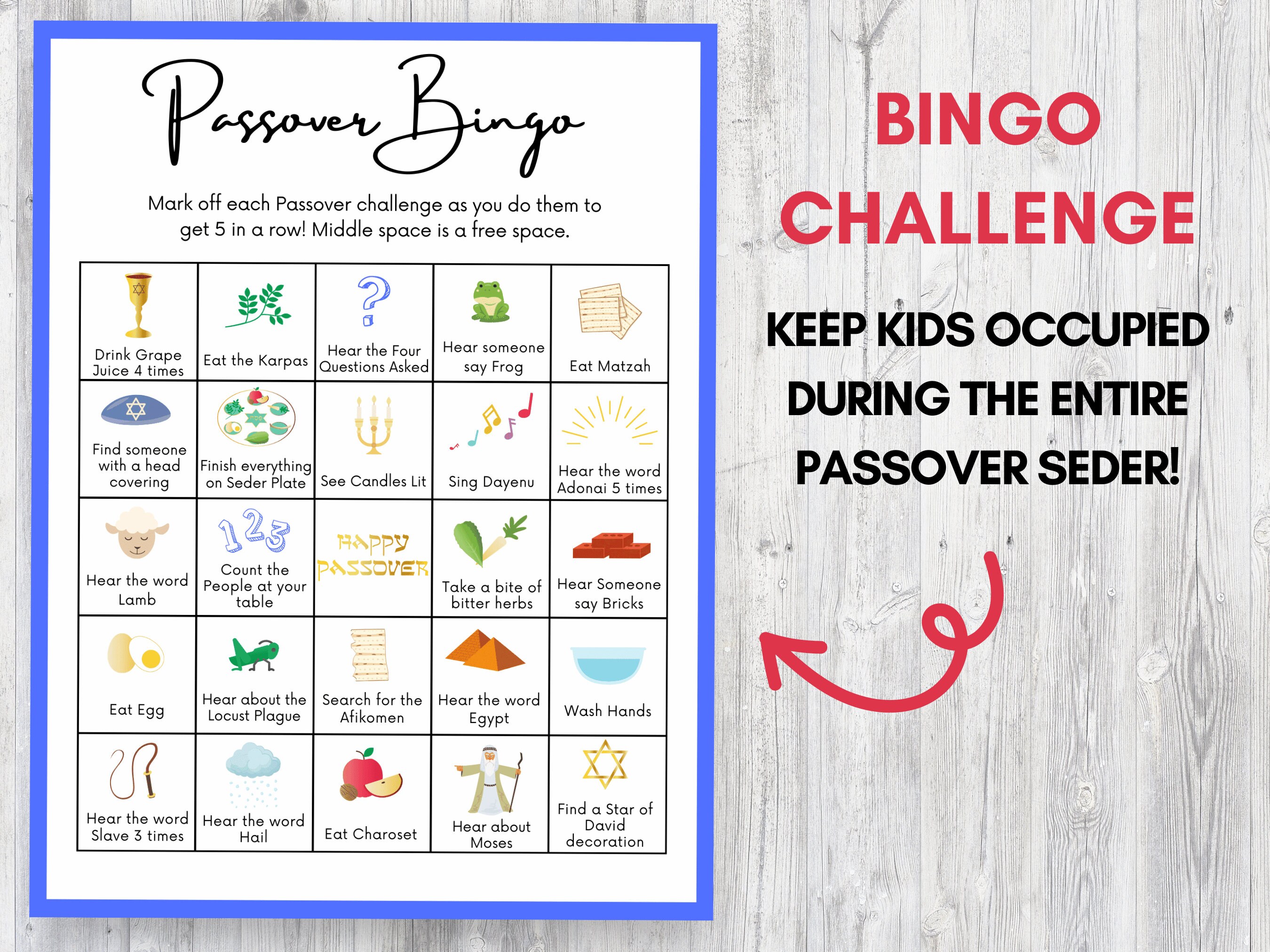Passover Bingo Printable for Kids, Jewish Worksheets for Passover Seder ...