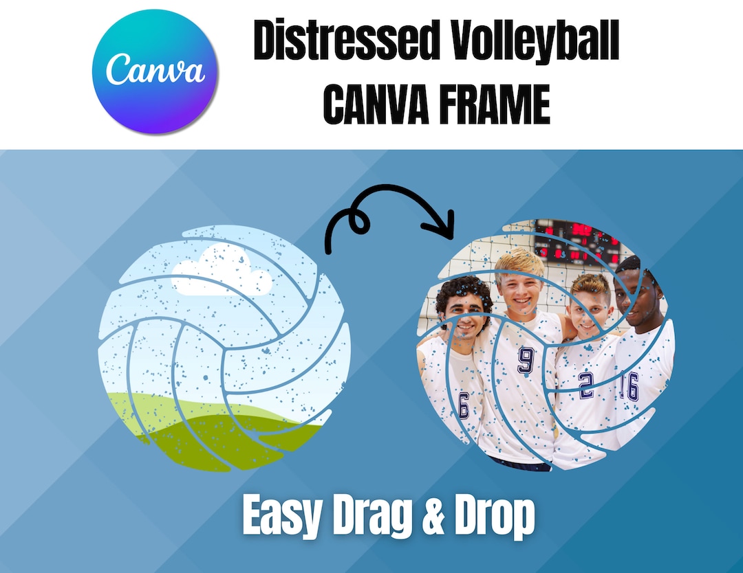 Distressed Volleyball Editable Photo Canva Frame Template for ...