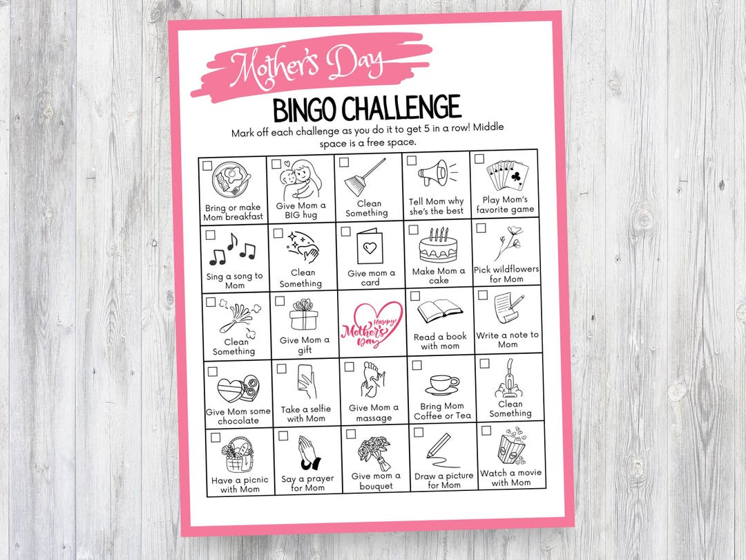 Mother's Day Bingo Challenge, Printable Worksheet for Kids, Mother's ...