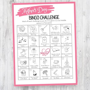 Mother's Day Bingo Challenge, Printable Worksheet for Kids, Mother's ...