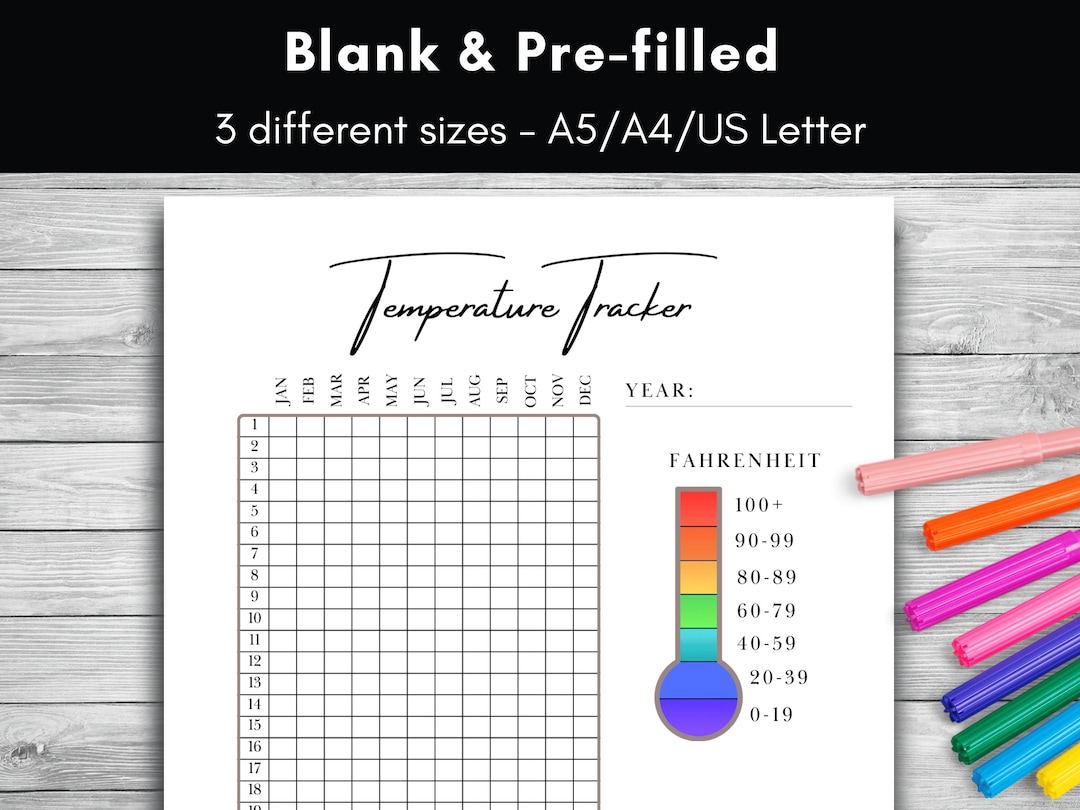 Yearly Temperature Tracker in Pixels, Planner Insert for Lettera4a5 ...