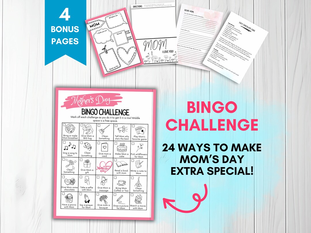 Mother's Day Bingo Challenge, Printable Worksheet for Kids, Mother's ...