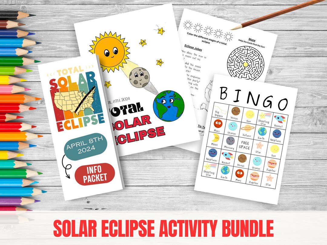 Solar Eclipse Party Activity Pack for Kids, Printable Eclipse Coloring ...