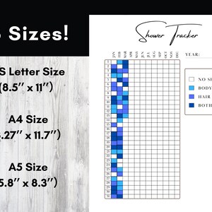 Hygiene Shower Yearly Tracker in Pixels, Planner Insert for Lettera4a5 ...