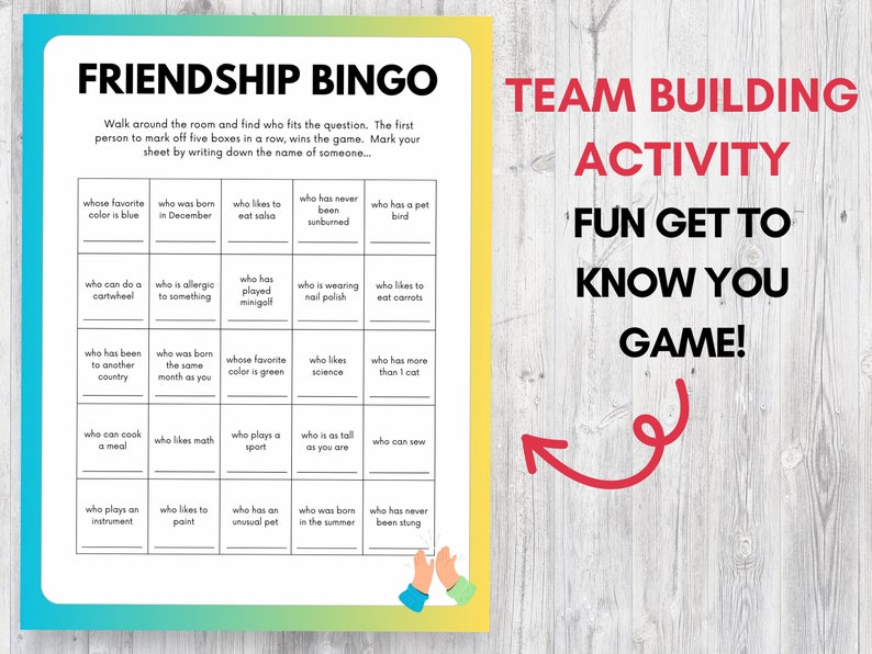Friendship Bingo Printable Worksheet for Kids, Get to Know You Team ...