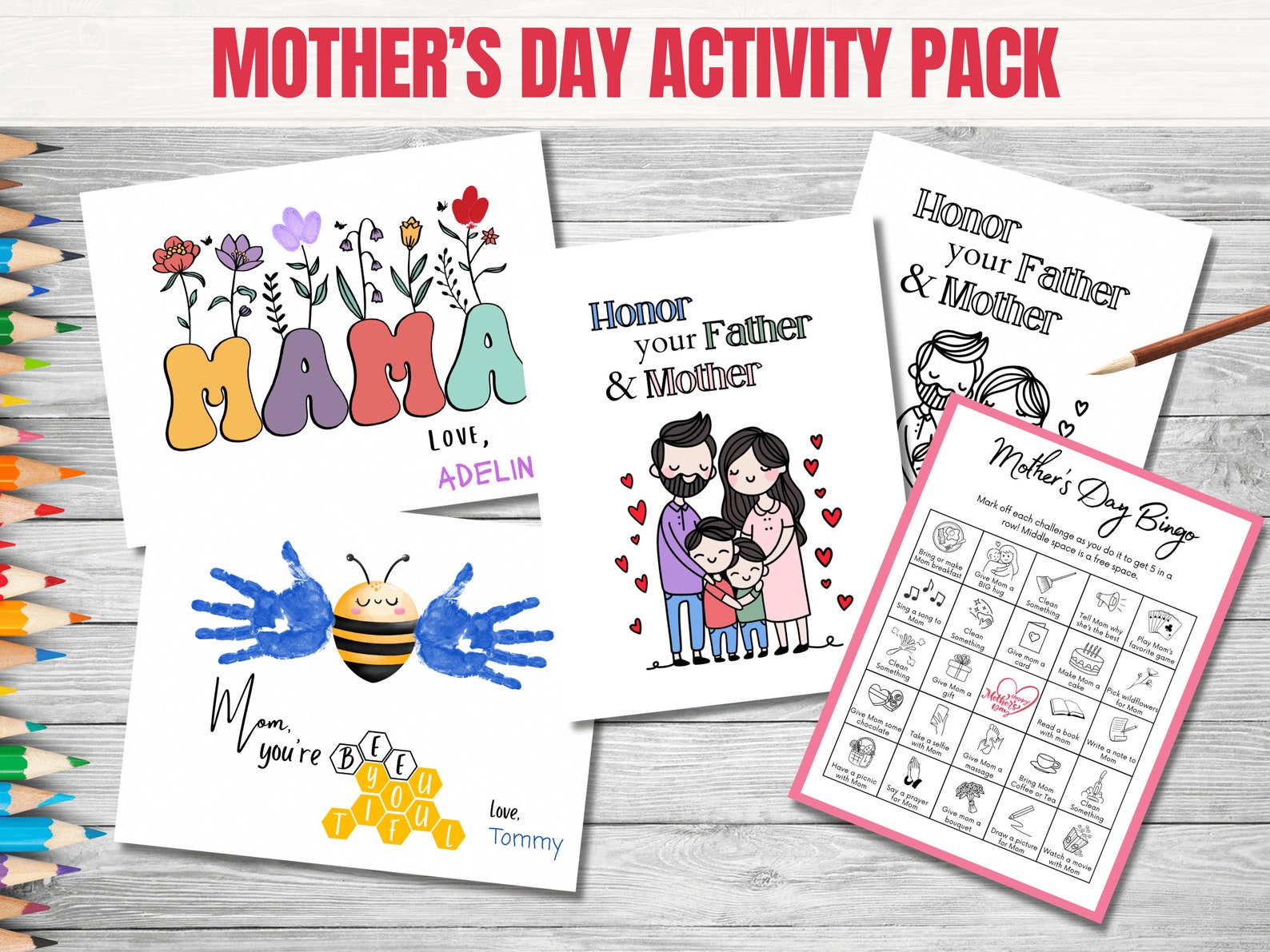 Mother's Day Activity Pack Printable, Mother's Day Bingo, Coloring Page ...