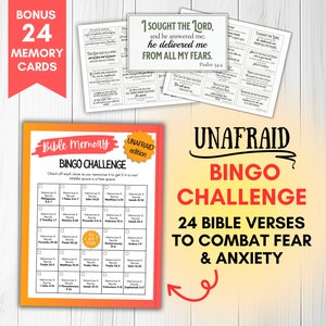 Unafraid Bible Memory Verse Bingo Challenge Printable, Overcome Anxiety ...