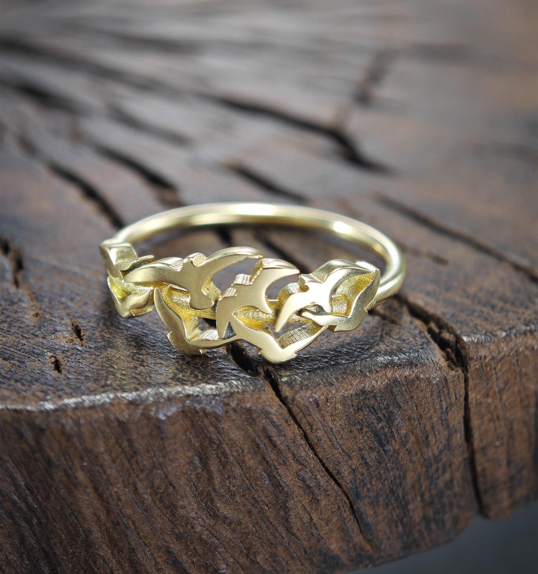 14k Solid Gold Flock of Birds Ring - Etsy